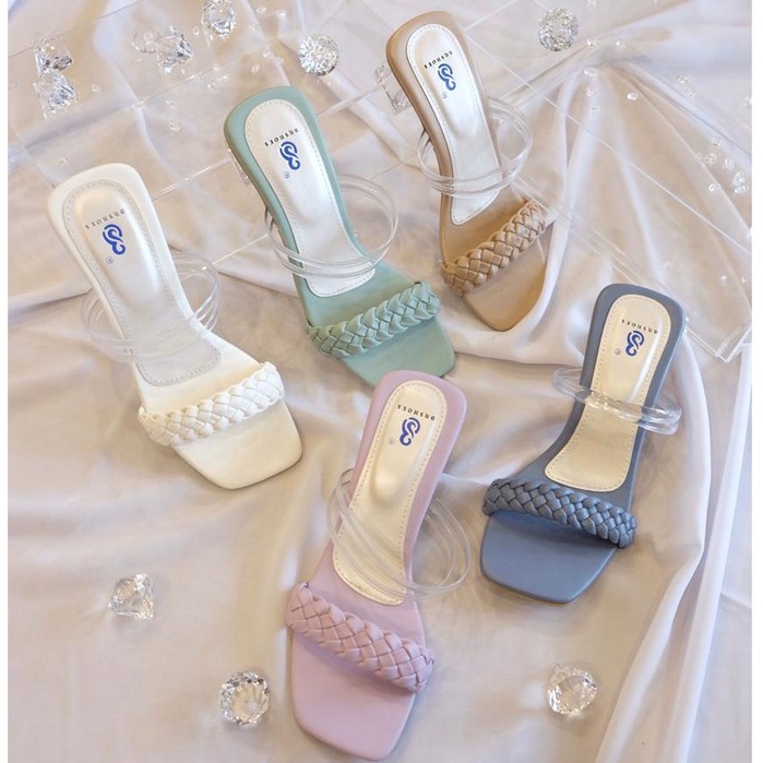 Jual BRSHOES 111 Sandal Heels Wanita Hak Kaca Transparan 5cm | Shopee ...