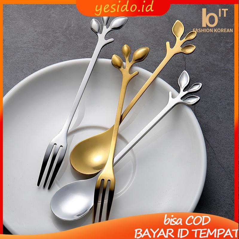 Jual [COD Ready stock]Sendok garpu daun stainless steel kreatif sendok ...