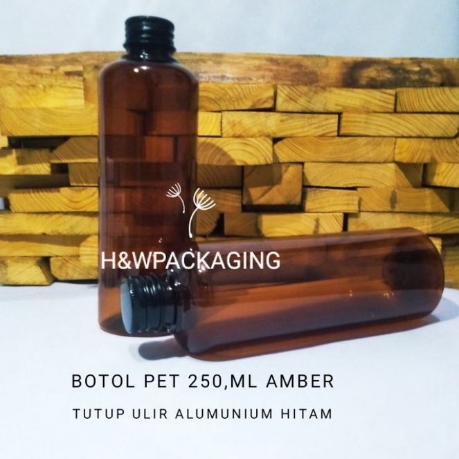 Jual botol PET 250ML AMBER/cokelat TUTUP ULIR ALUMUNIUM HITAM neck24mm ...