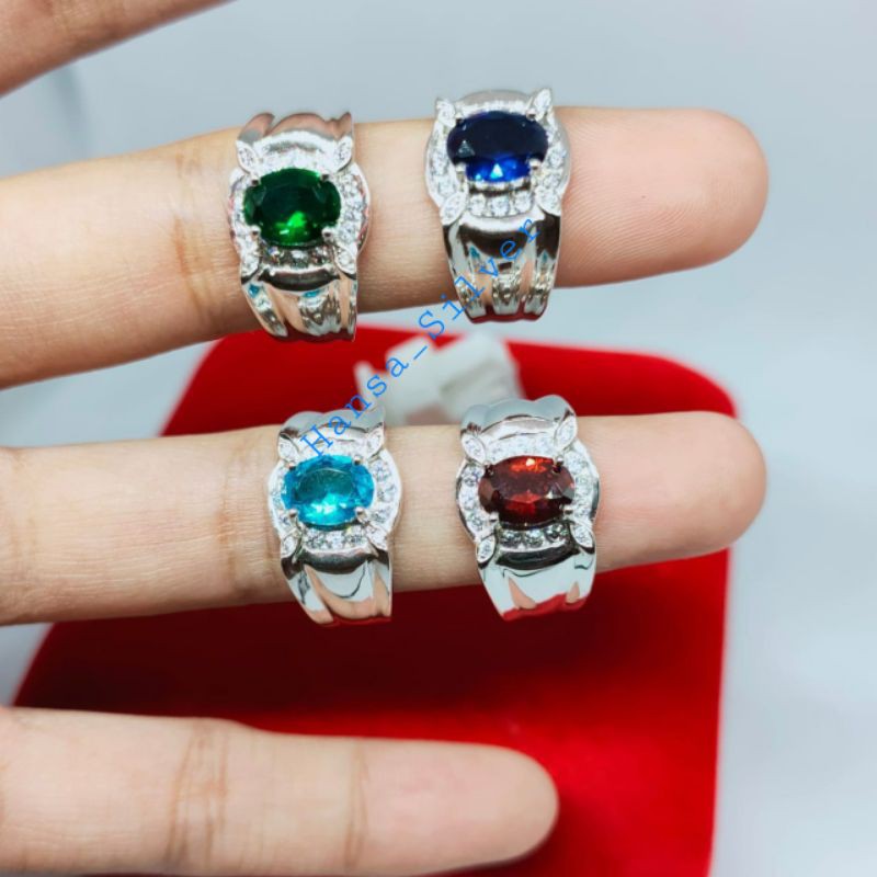 Jual Cincin Perak Pria Batu Masakan Silver Asli 925 Lapis Emas Putih ...