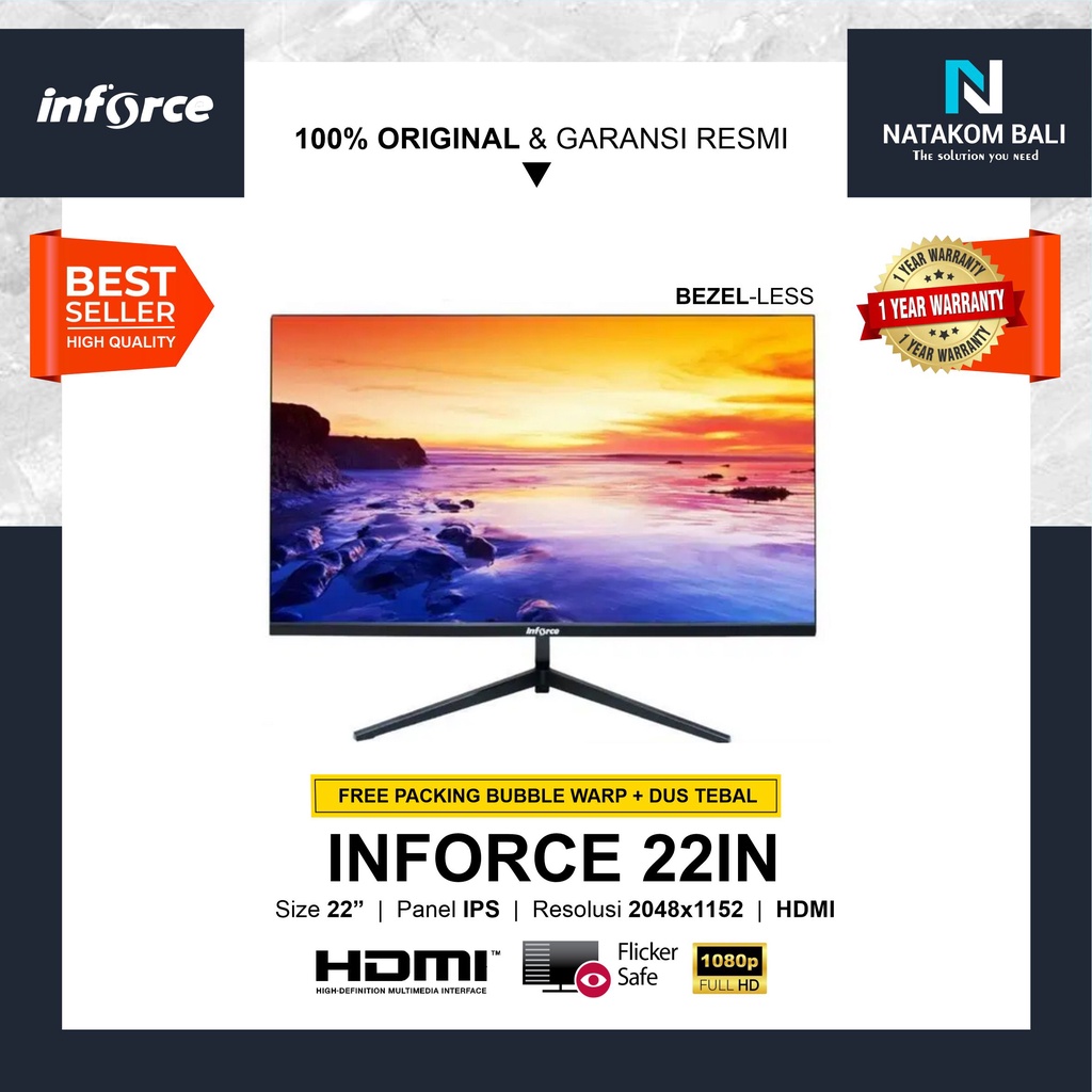 Jual MONITOR LED INFORCE 22IN 22" BEZEL-LESS HDIM WITH SPEAKER | Shopee ...