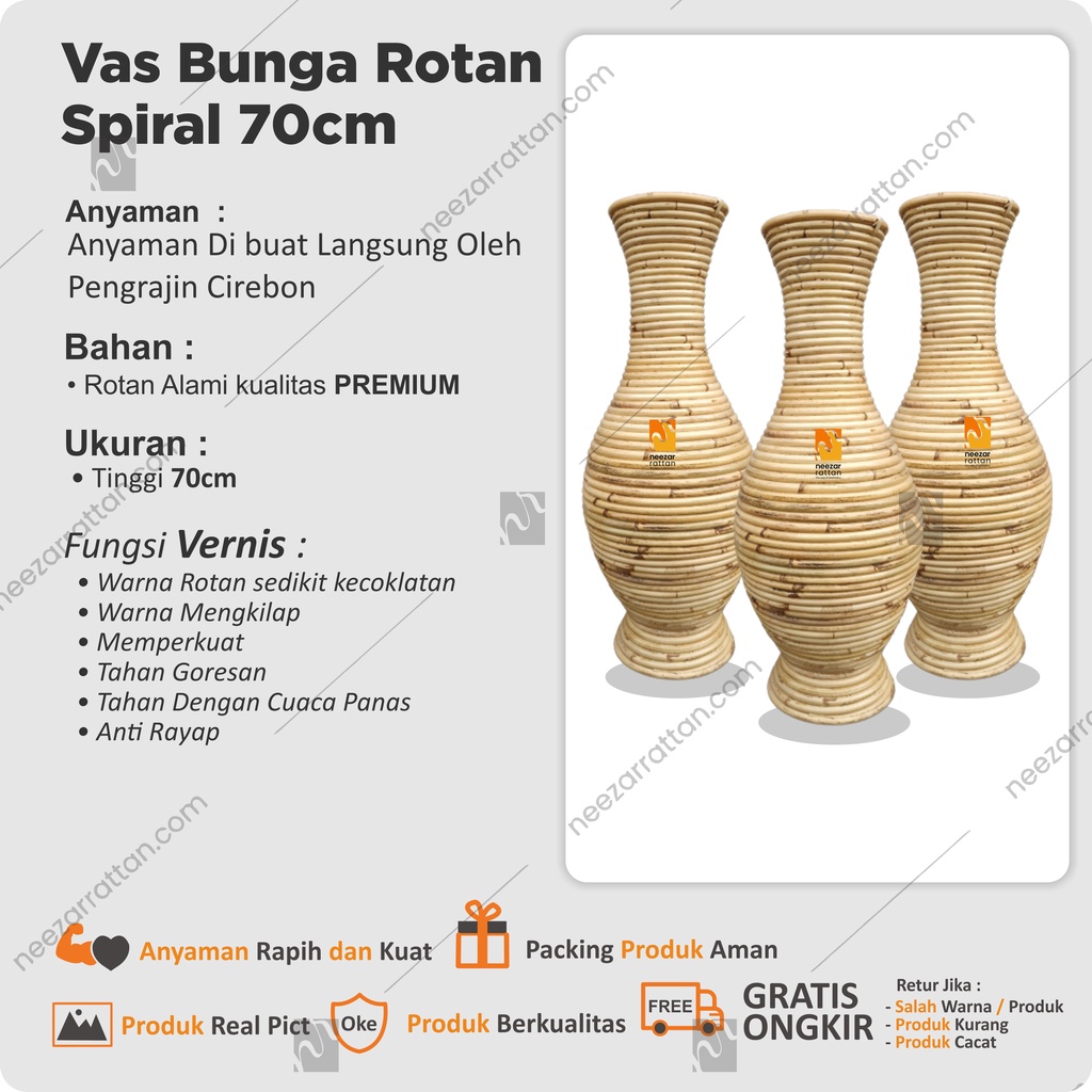 Jual Vas Pot Guci Tempat Bunga dari rotan 70cm Dekorasi Rumah ,foto ...