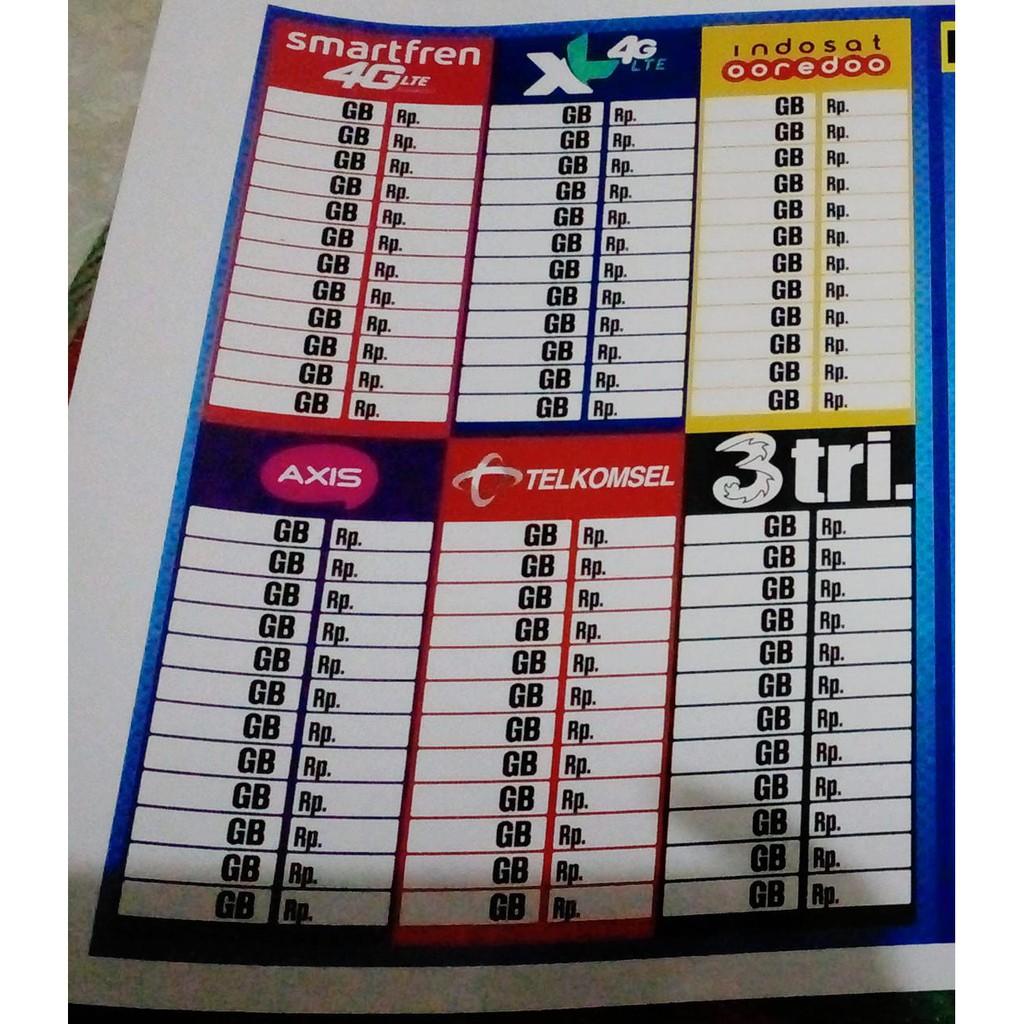 Jual Poster Daftar Harga Kuota BA Design | Shopee Indonesia