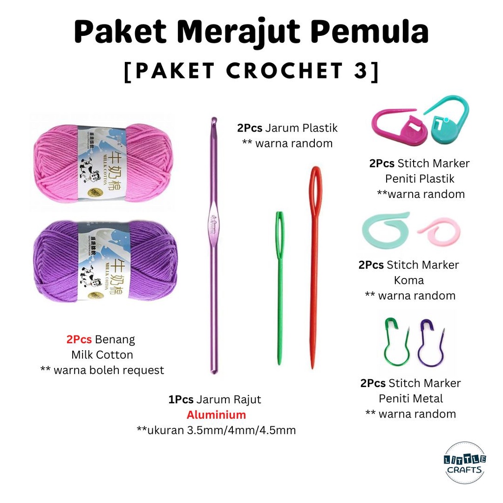 Jual Paket Starter Kit Kerajinan Merajut Crochet Basic Pemula | Shopee ...