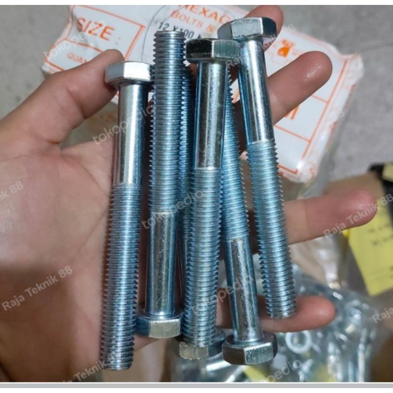 Jual baut m12x100 kunci 19 drat pitch 1.75 putih galvanis sesuai foto ...