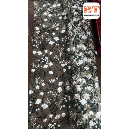 Jual kain tile bordir bunga timbul kain kebaya || harga per setengah ...