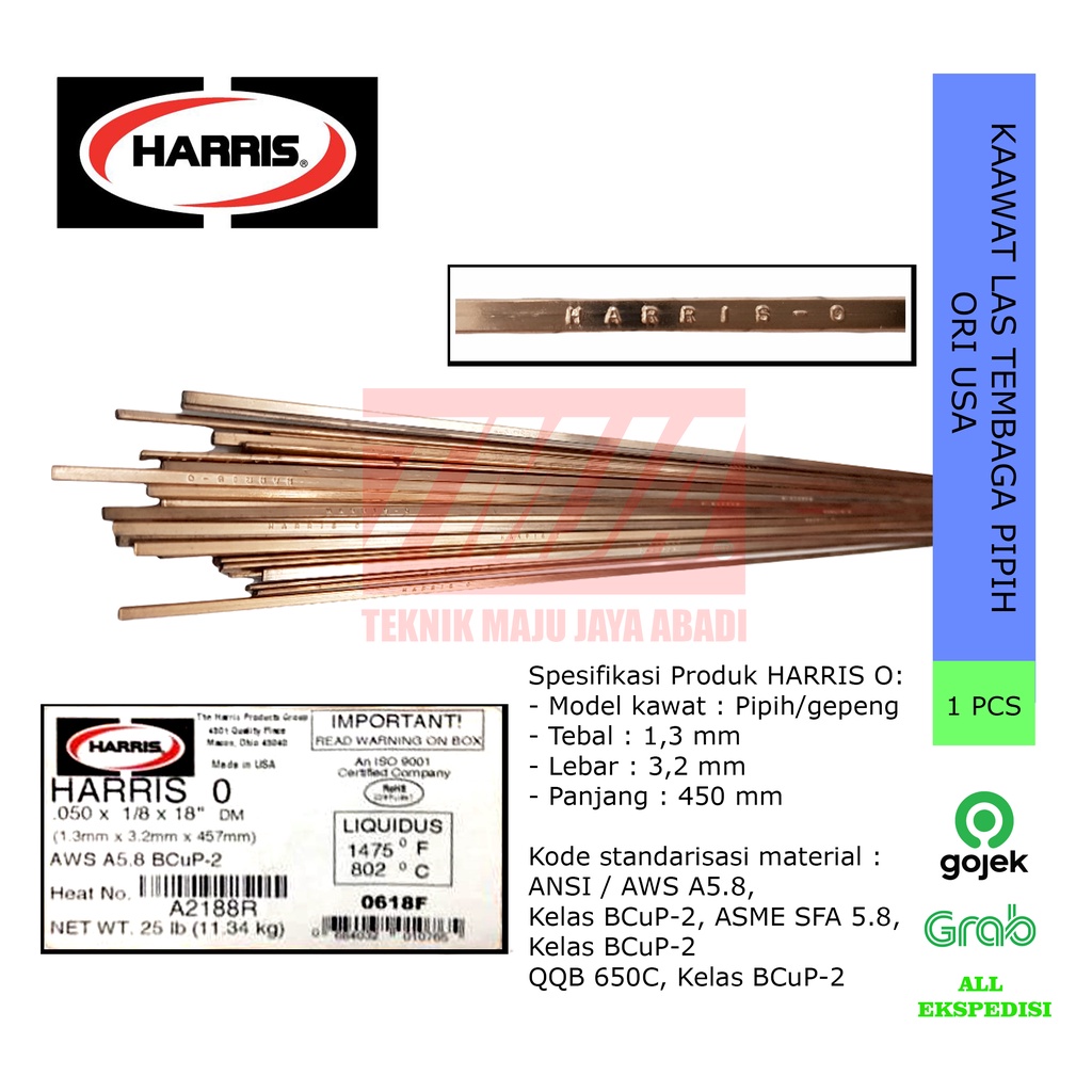 Jual HARRIS Kawat Las Tembaga Pipih / HARRIS 0 Ori USA 1.3 x 3.2mm ...