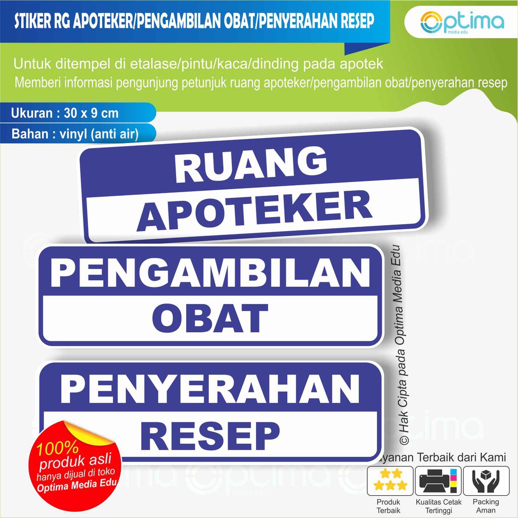 Jual STIKER RUANG APOTEKER, PENGAMBILAN OBAT, PENYERAHAN RESEP UNTUK ...