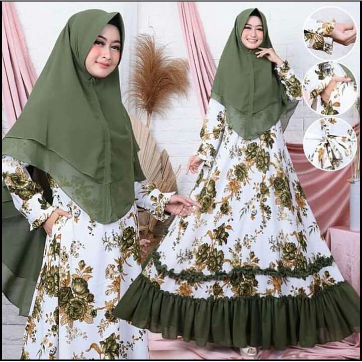 Jual Realpict - Gamis Syar'i Monalisa Remple kombinasi ~ Baju Gamis Set Hijab ~ COD ~ Best ...
