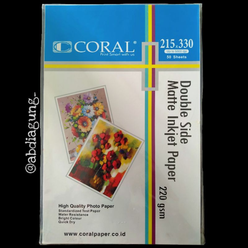 Jual Kertas Coral Double Side Matte Inkjet Paper F4 220 Gsm | Shopee ...