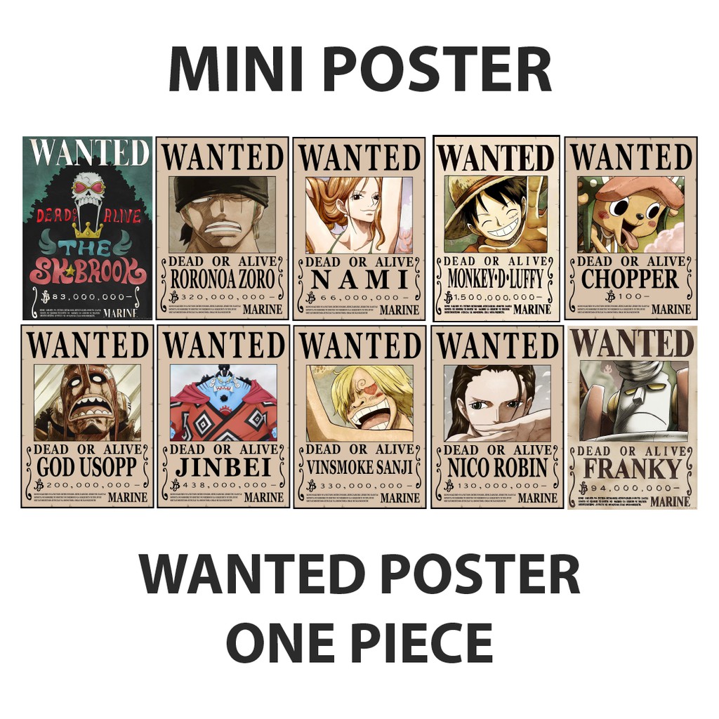 Jual Mini Poster One Piece Wanted Poster l 1 Paket 10 Mini Poster ...