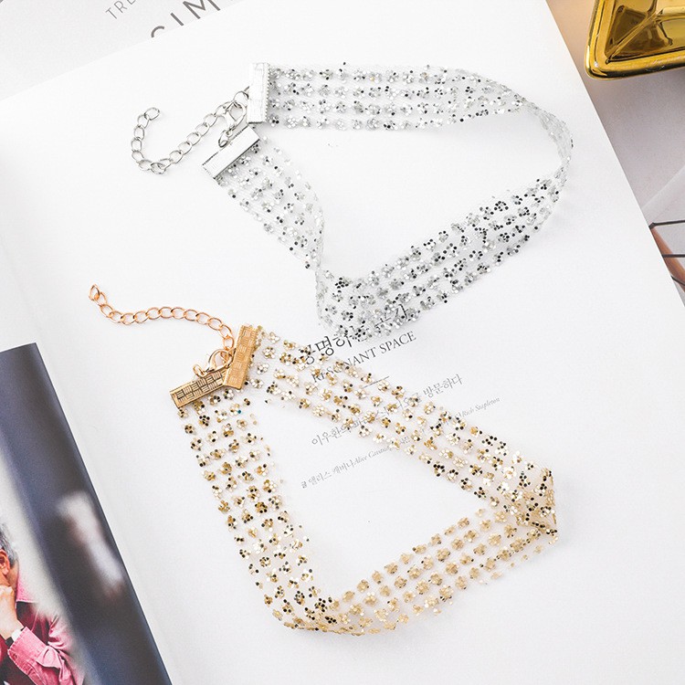 Jual CH-06 kalung choker tali mutiara sequin transparan chocker jepang ...