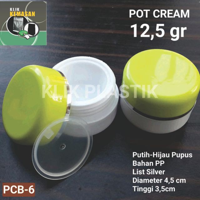 Jual POT CREAM 12,5 GR PUTIH HIJAU PUPUS/TEMPAT KRIM/KEMASAN KOSMETIK ...
