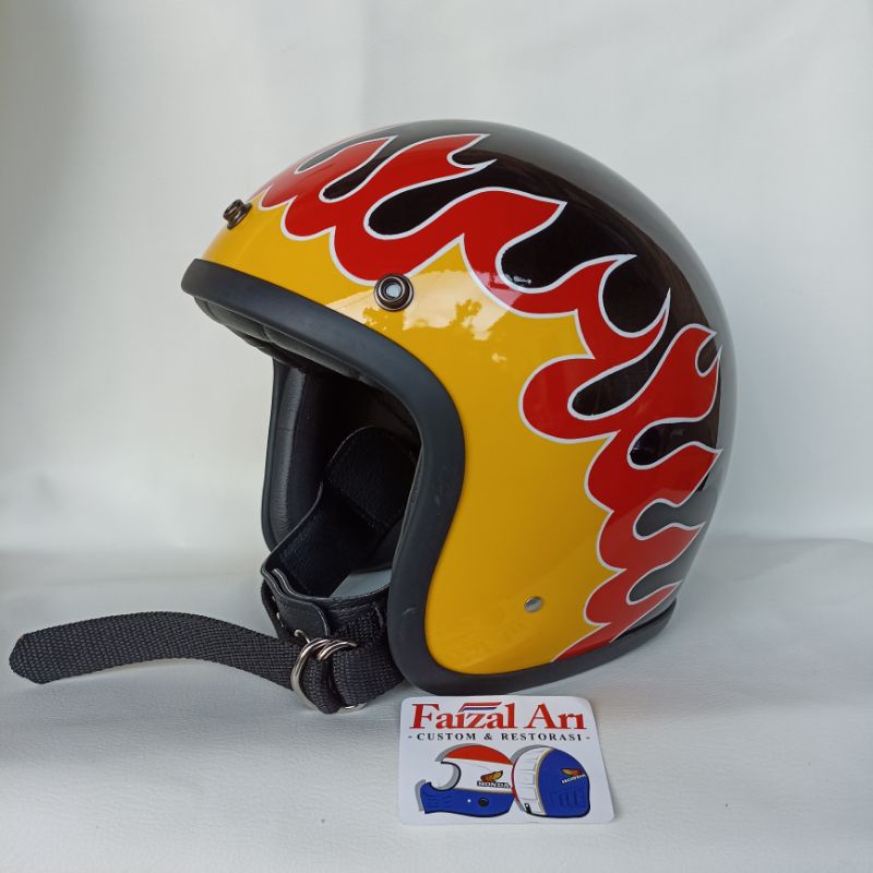 Jual Helm Slim Head Custom Flame Api Jelek Patina | Shopee Indonesia