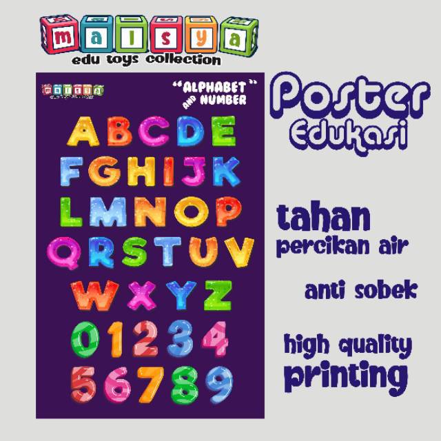 Jual Poster Belajar Anak Usia Dini TK tema Alphabet and Number | Shopee ...