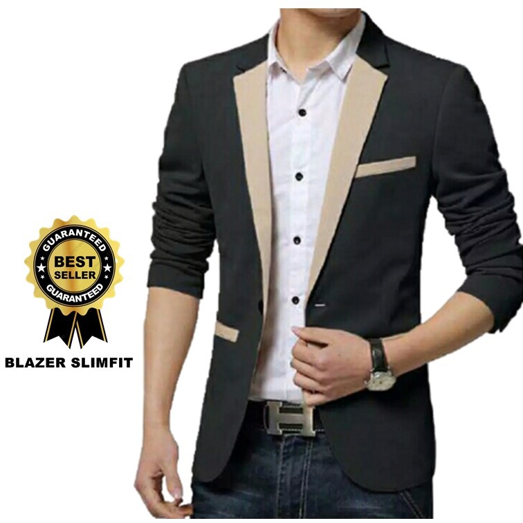 Jual BLAZER PRIA FORMAL HITAM LIST CREAM ORIGINAL / JAS PRIA HITAM ...