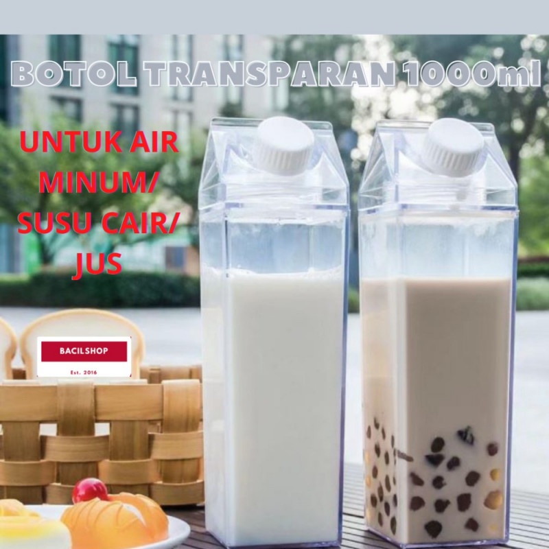 Jual Botol Transparan untuk Air Minum / Susu Cair / Jus 1000ml | Shopee ...