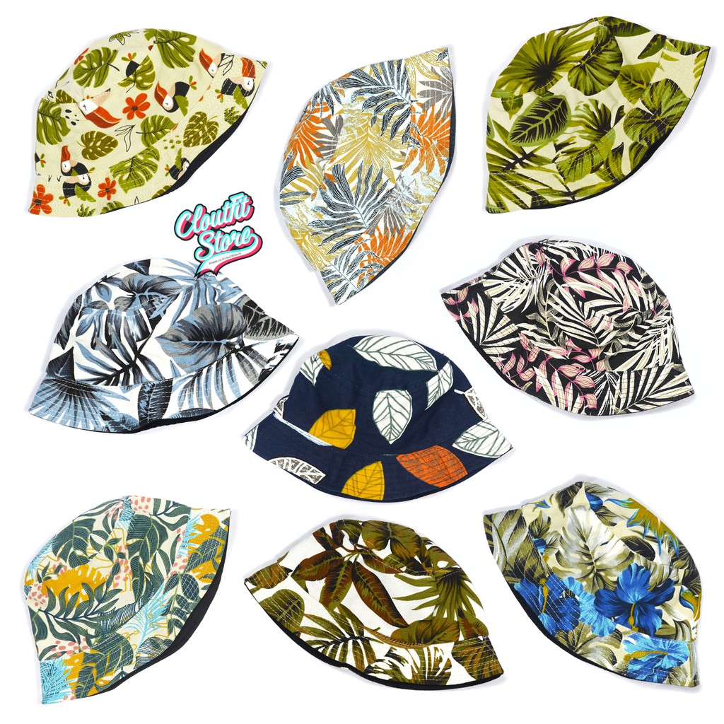 Jual Topi Bucket Hat BucketHat Motif Palmas Floral Adenia Monstera ...