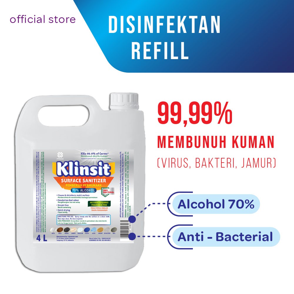 Jual Disinfektan Spray Sanitizer KLINSIT 4L | Shopee Indonesia