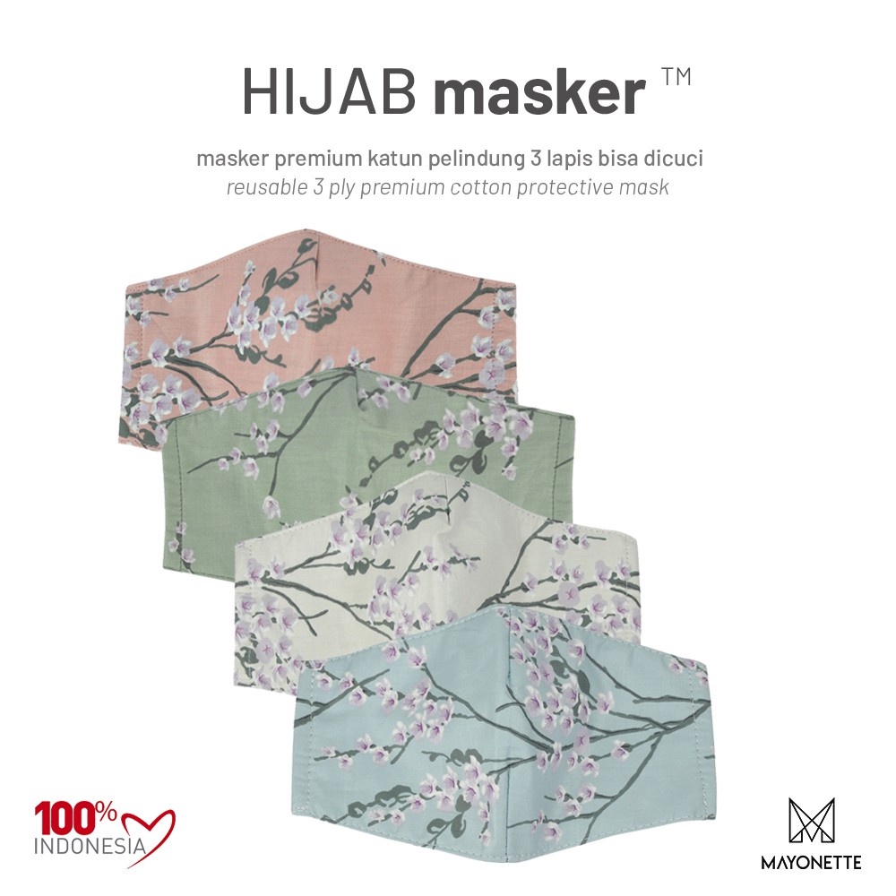 Jual MAYONETTE Hijab Floral Masker Sakura Kain Katun Premium 3Ply ...
