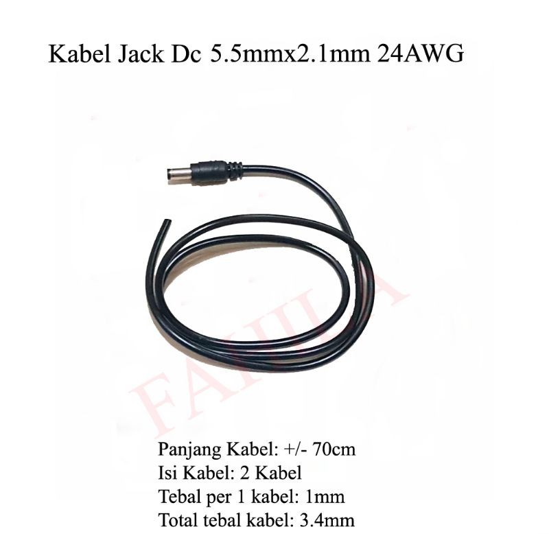 Jual Kabel Jack DC 24AWG Male 5.5mmx2.1mm Kabel Konektor Buntung DC ...