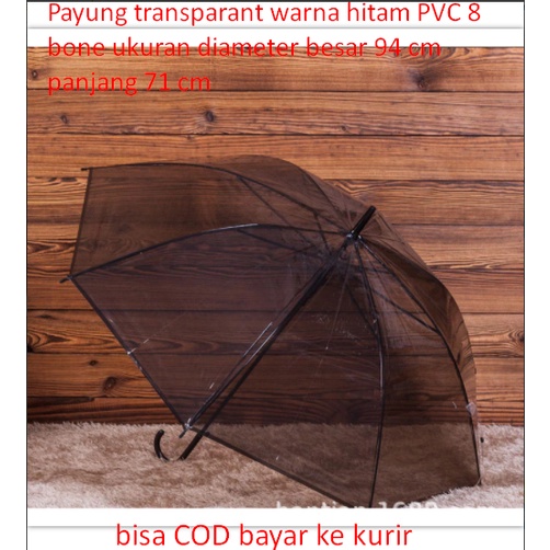 Jual Payung transparant warna hitam PVC 8 bone ukuran diameter besar 94 ...