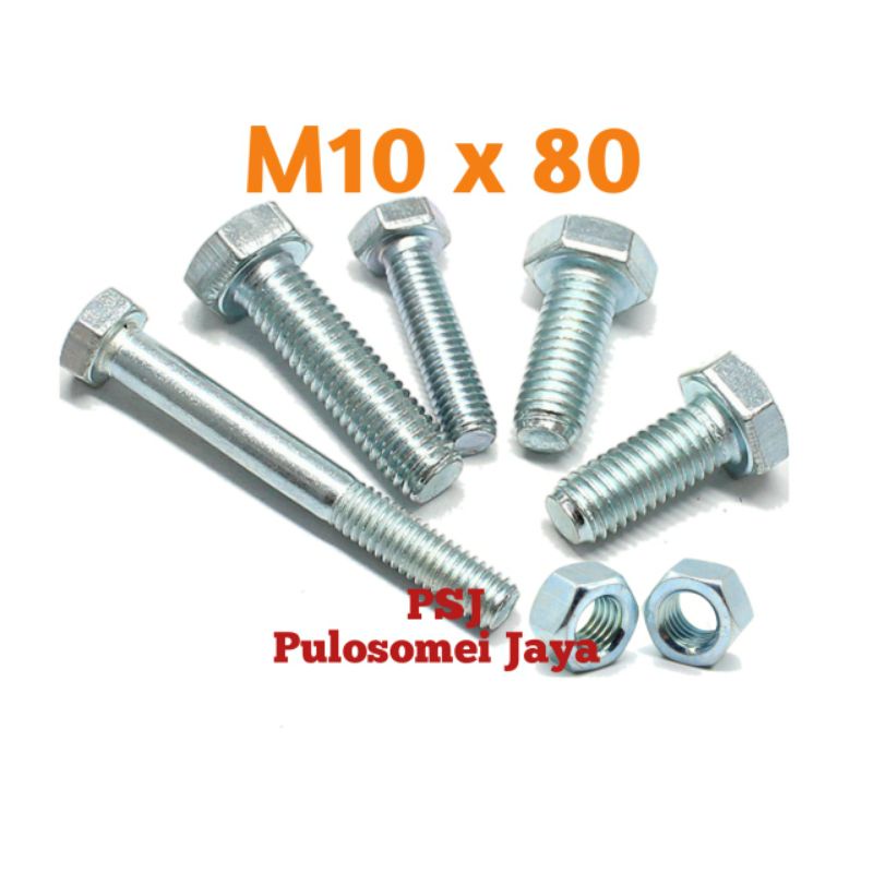 Jual Baut Mur Hex Putih / Galvanis M10 x 80 mm | Shopee Indonesia