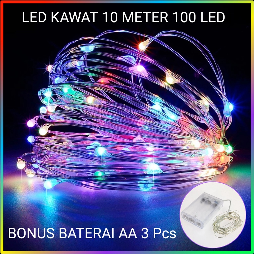 Jual Lampu LED Kawat Fairy Light Warna Warni 100 LED Panjang 10 Meter ...