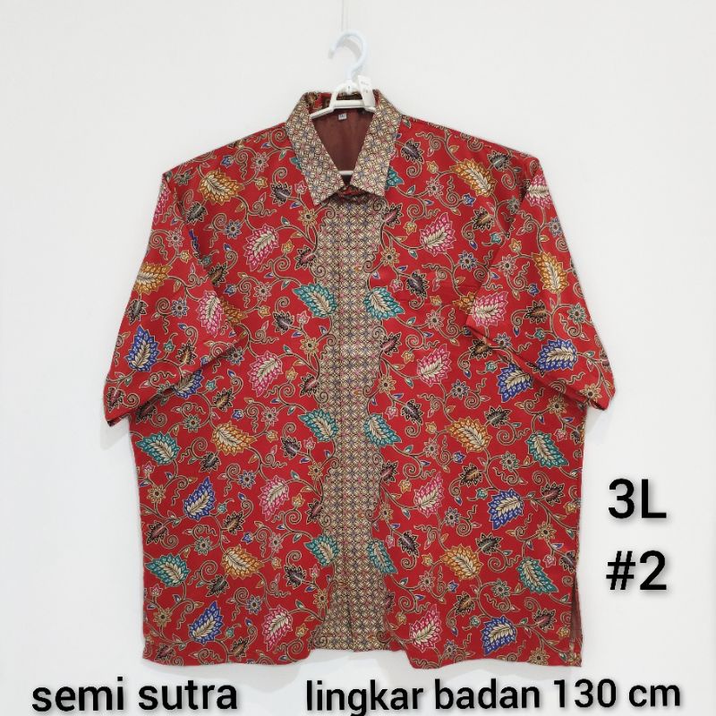 Jual kemeja batik pria JUMBO 3L BIG SIZE lengan pendek bahan semi sutra hem batik kemejabatik3L ...