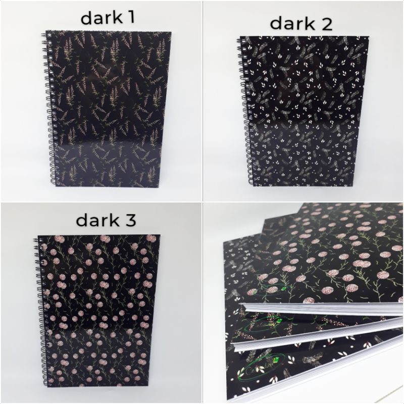 Jual Notebook baground hitam motif bunga pattern notes spirall buku ...
