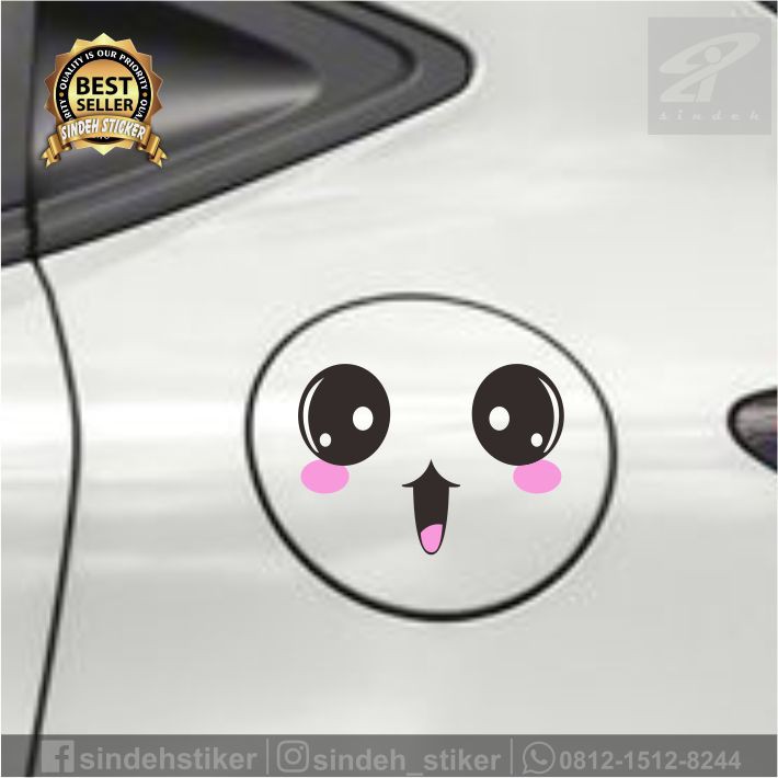 Jual CUTTING STICKER MOBIL COVER TANGKI LUCU WAJAH BAHAGIA STIKER MOBIL ...