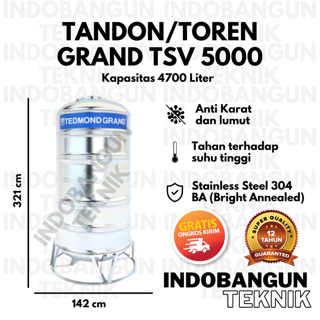 Jual Tandon Toren Tangki Air Stainless TSV 5000 (4700 Liter) Tedmond ...