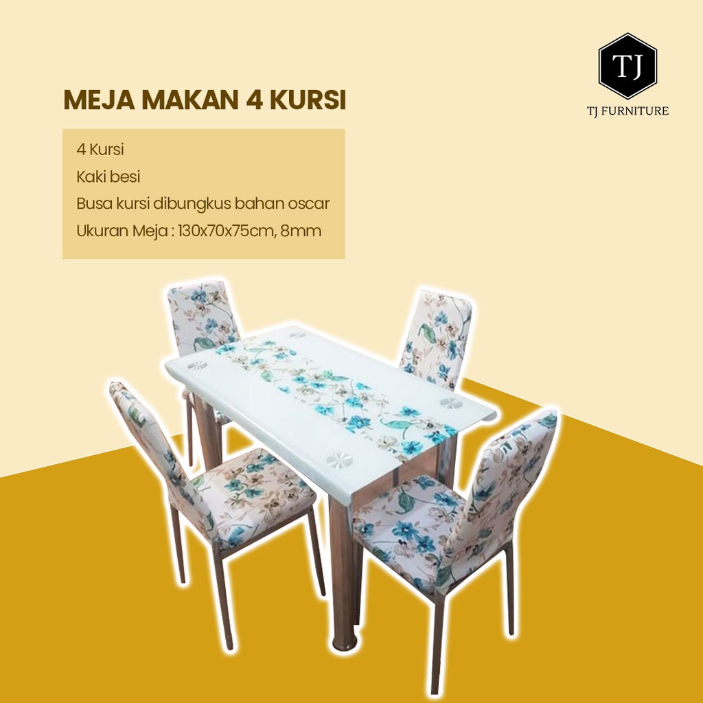 Jual Meja Makan 4 Kursi / Meja Kaca / Dining Table - Blue Flower ...