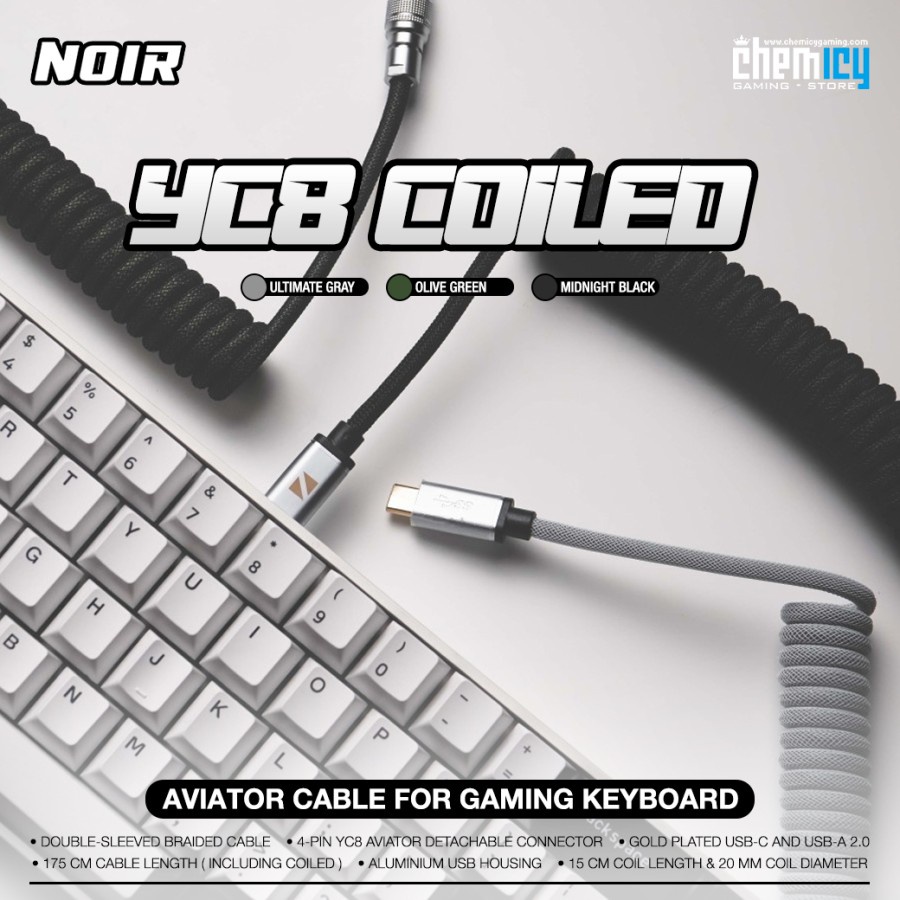 Jual Noir YC8 / YC-8 Coiled Aviator Cable Type-C For Gaming Keyboard ...