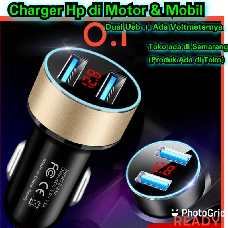 Jual Charger Hp motor voltmeter fazzio Charger Hp Mobil Plus Voltmeter ...