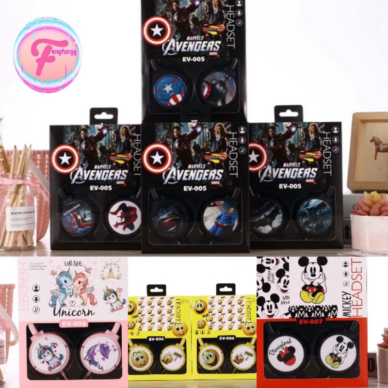 Jual Headphone Karakter (Tipe EV) Unicorn & Mickey Mouse & Marvel + MIC ...