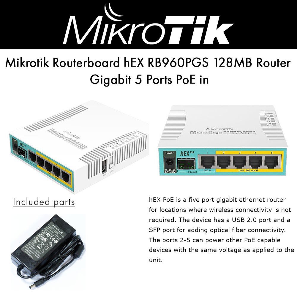 Jual MikroTik Routerboard hEX PoE RB960PGS 5 Port Gigabit Ethernet ...
