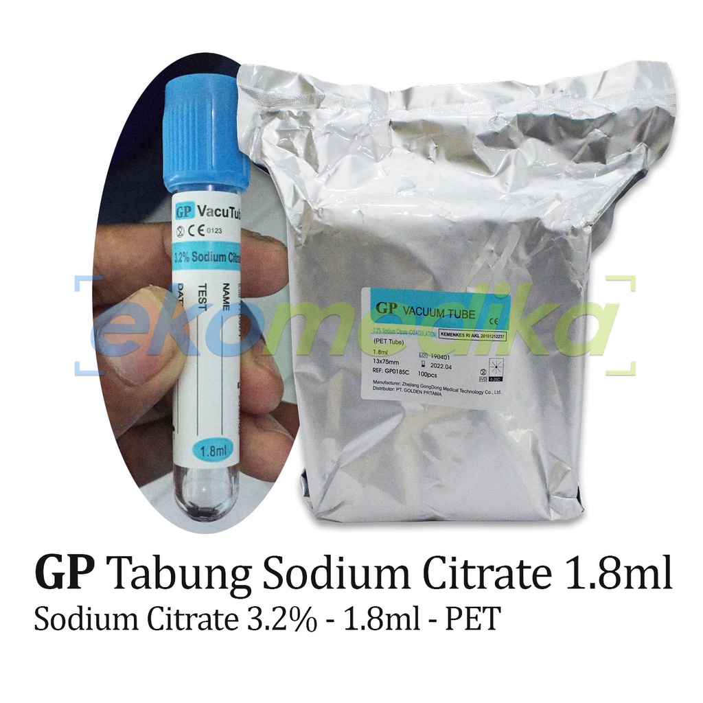 Jual Tabung Sodium Citrate 1.8ml GP / Sodium CItrat 3.2% 1.8ml VIDELAB / Blood Vacuum Tube 1,8 ...