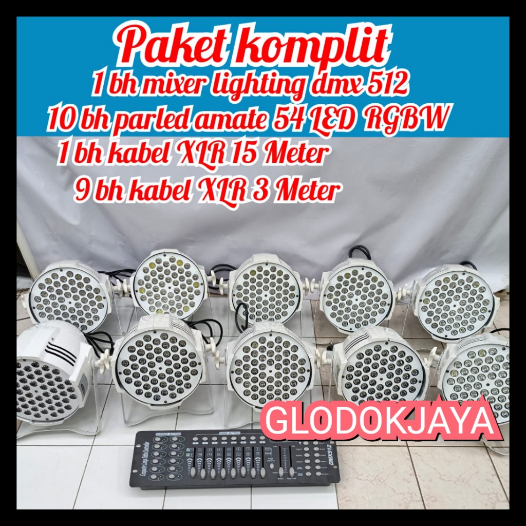Jual PAKET 10 LAMPU PARLED AMATE 54LED*3W RGBW DAN MIXER LIGHTING DMX ...