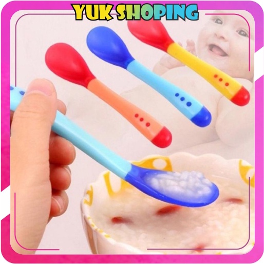 Jual YUKSHOPING Sendok makan bayi / sendok garpu Sensor Panas silikon ...