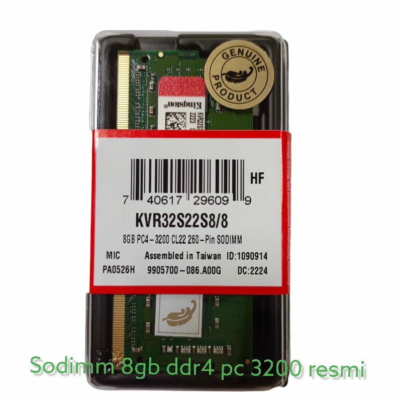 Jual Ram Kingston SODIMM 8GB DDR4 3200MHz - KVR32S22S8/8 Garansi Resmi ...