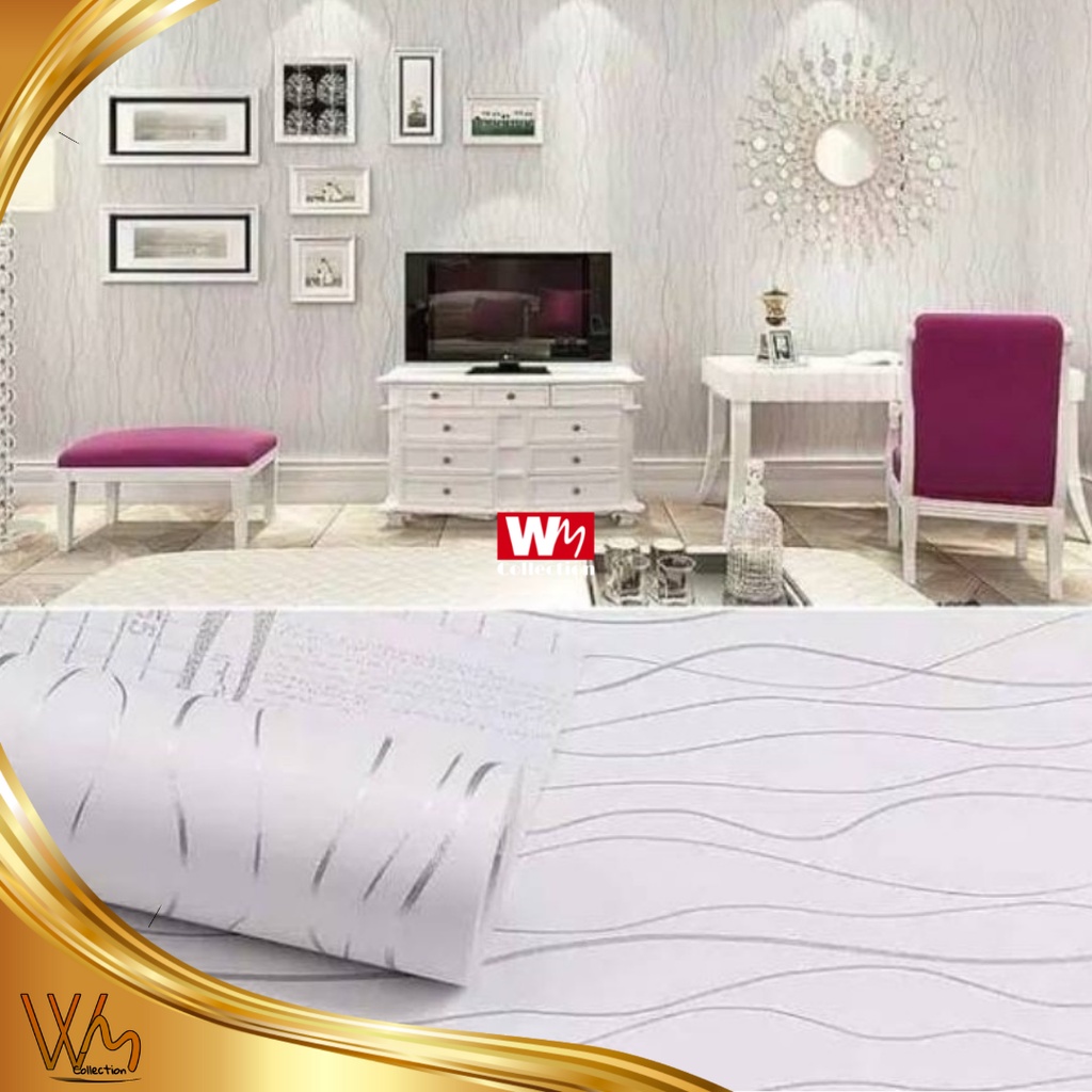 Jual Wallpaper Dinding Motif Salur Silver Mewah Gelombang 45cm x 100cm Wallpaper Sticker Motif ...