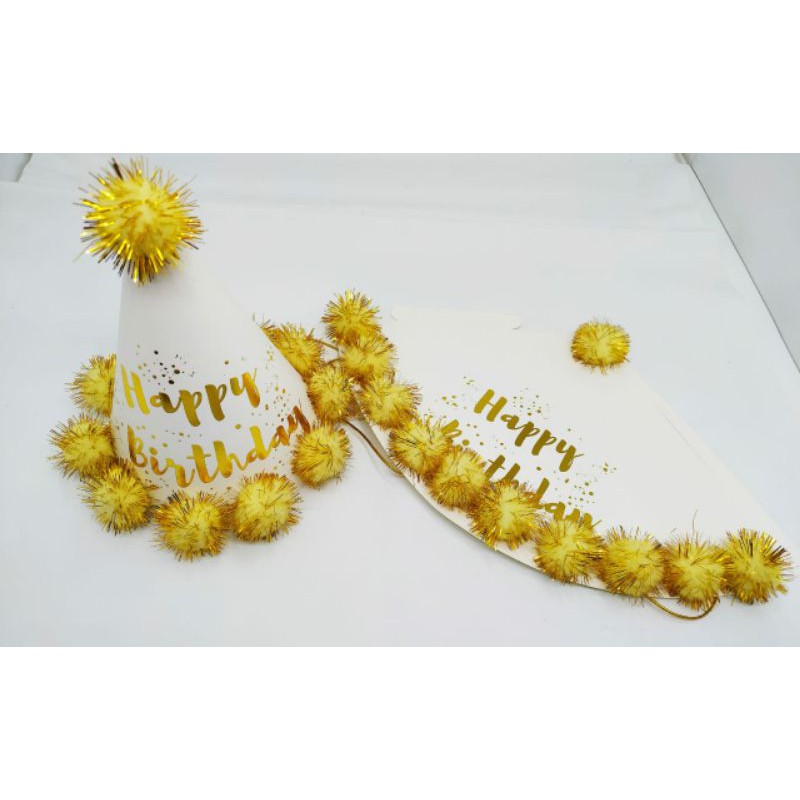 Jual TOPI ULANG TAHUN KERUCUT POMPOM RUMBAI 01 / TOPI HAPPY BIRTHDAY ...