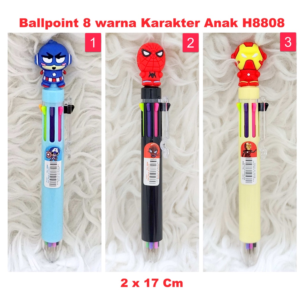 Jual Ballpoint 8 warna Karakter Anak H8808 Pulpen Anak Spiderman ...