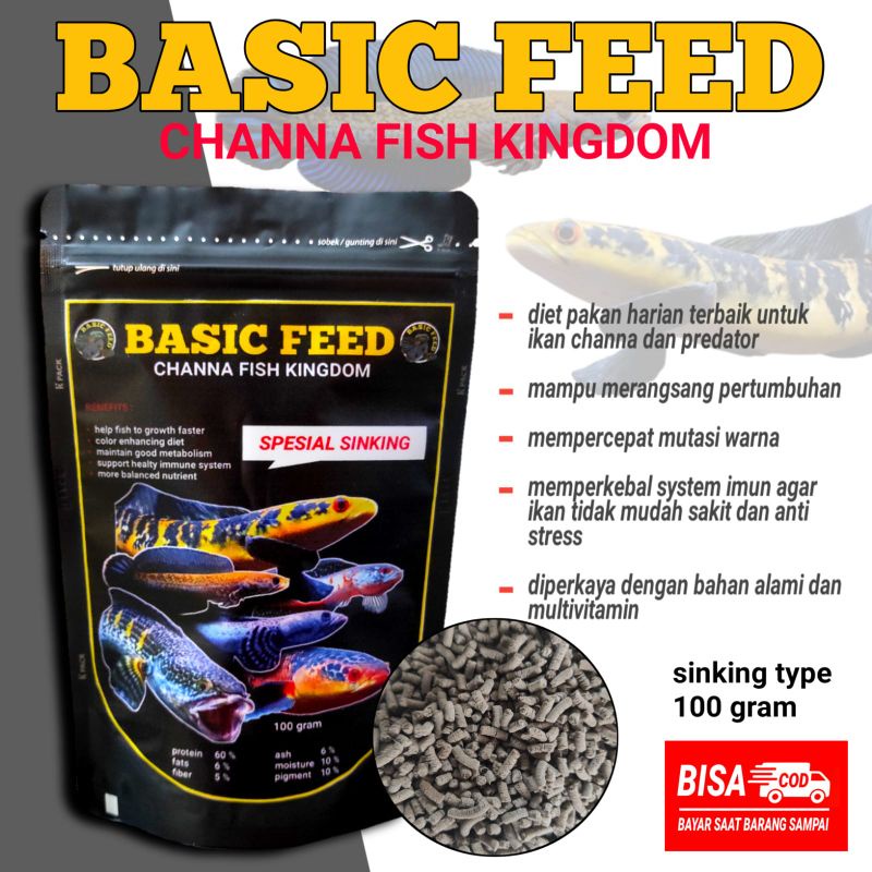 Jual basic feed channa fish kingdom spesial sinking | pelet ikan channa yellow sentarum | channa ...