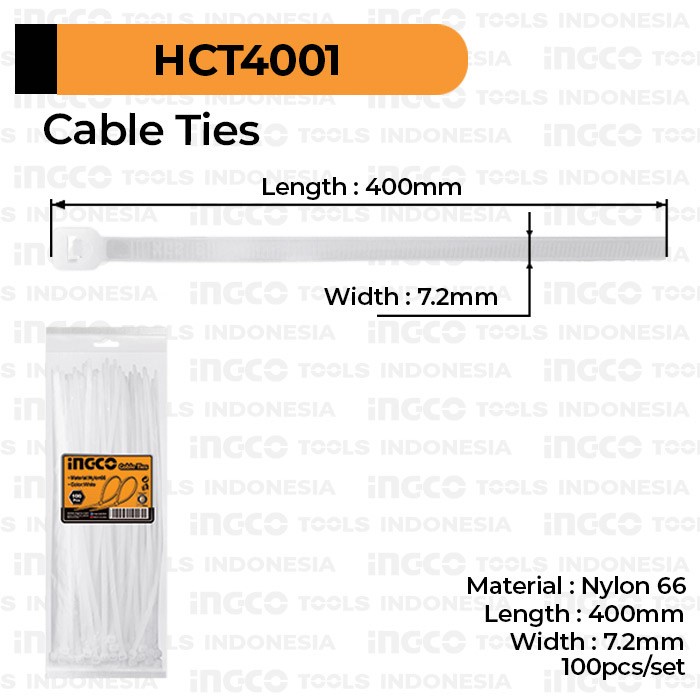 Jual [400mm] Cable Ties Putih Nylon 66 INGCO HCT4001 Pengikat Kabel ...