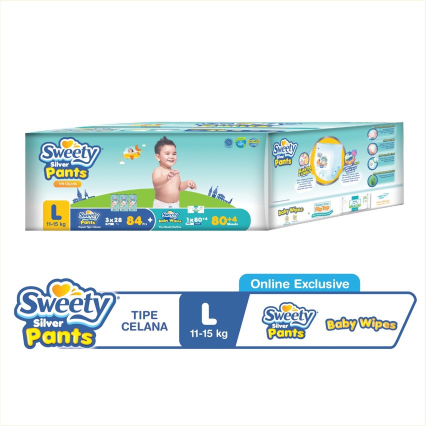Jual Sweety Silver Pants L 3x28s + Sweety Baby Wipes Perfumed 80+4s ...