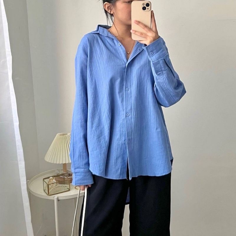 Jual Suki Shirt 2022 - Kemeja Basic Oversize Linen Crinkle Premium ...