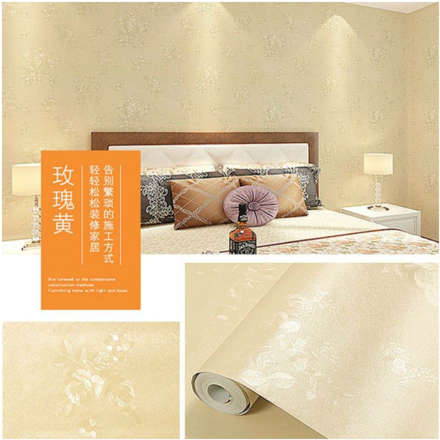 Jual Wallpaper Dinding Ukuran 45 Cm X 10 M Motif Polos Embos Gold Bunga