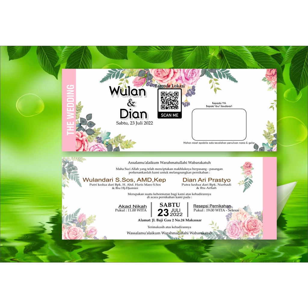 Jual Undangan Nikhan 1 lembar timbal balik I daun | Shopee Indonesia